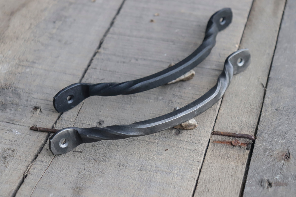 Hand forged rustic farmhouse steel split twist / drawer pulls / DIY pr ...