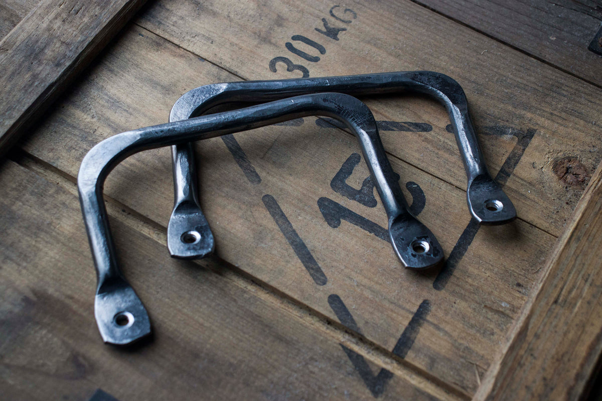 Hand Forged Bent Steel Tray Handles / Cutting Boards Flat Corners (1 P ...