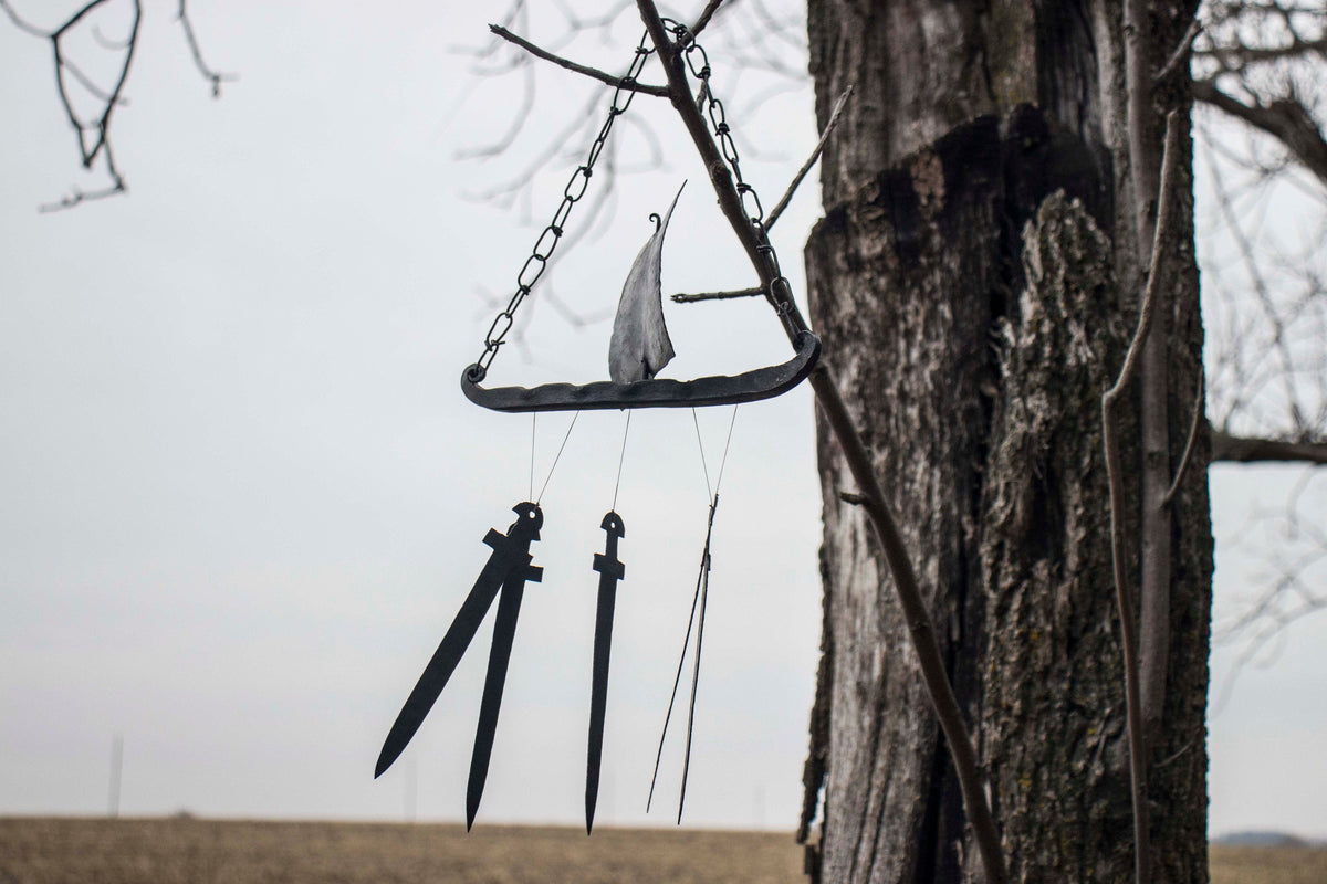 Viking / Scandinavian longship langskip hand forged wind chime with vi ...
